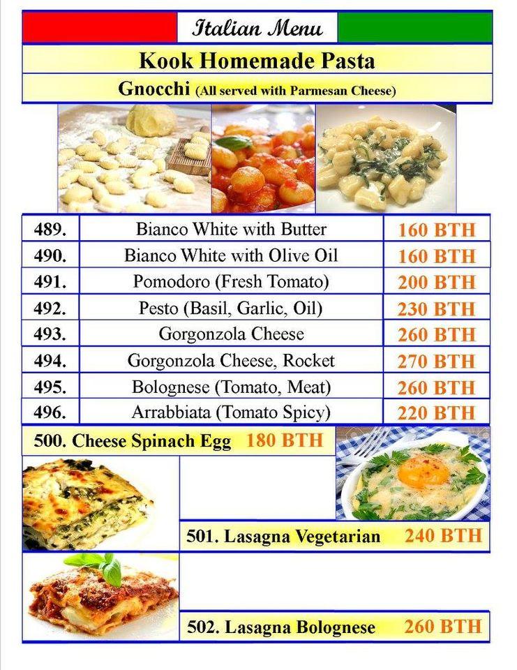 Menu at Kook restaurant, Rawai