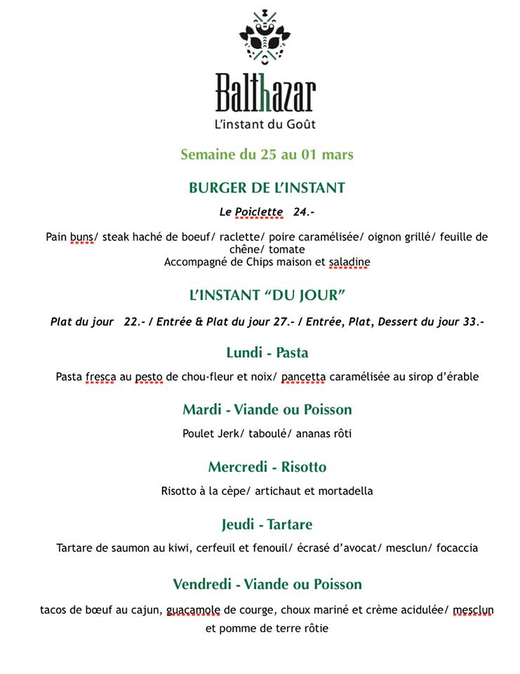 Menu at Le Balthazar, Geneva, Rte des Acacias 43