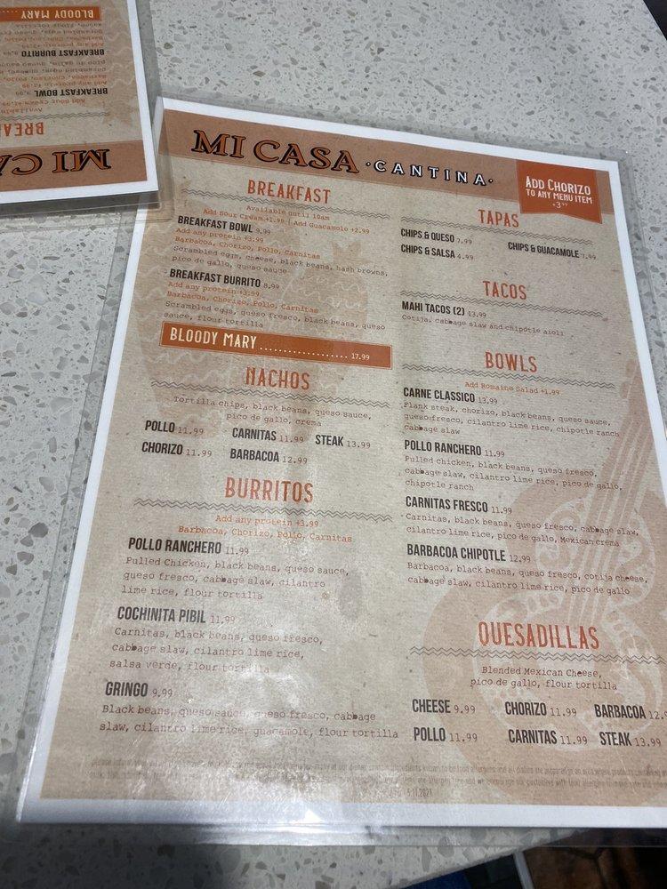 Menu at Mi Casa Cantina restaurant, SeaTac