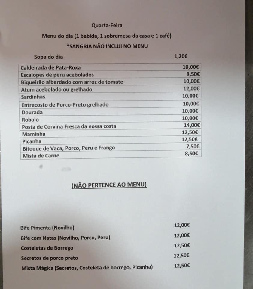 Menu at Novo Oceano restaurant, Olhão