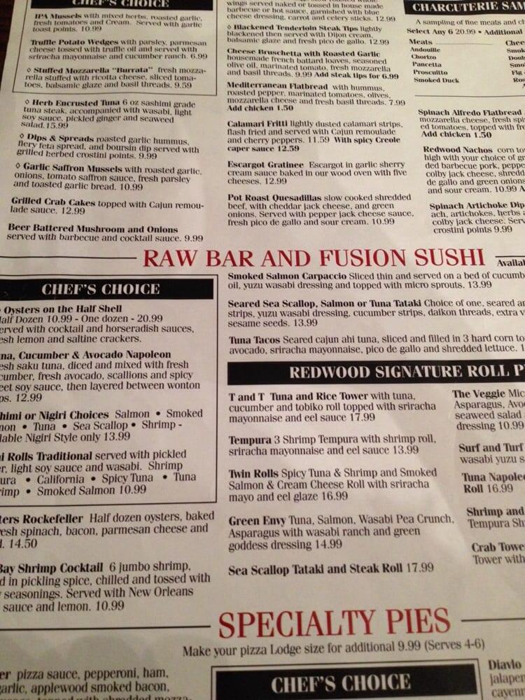 Menu at Redwood Steakhouse and Brewery, Flint