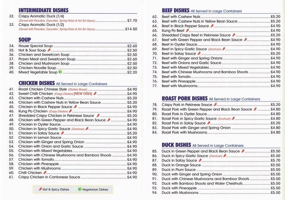 Menu at Rising Star restaurant, Tonypandy