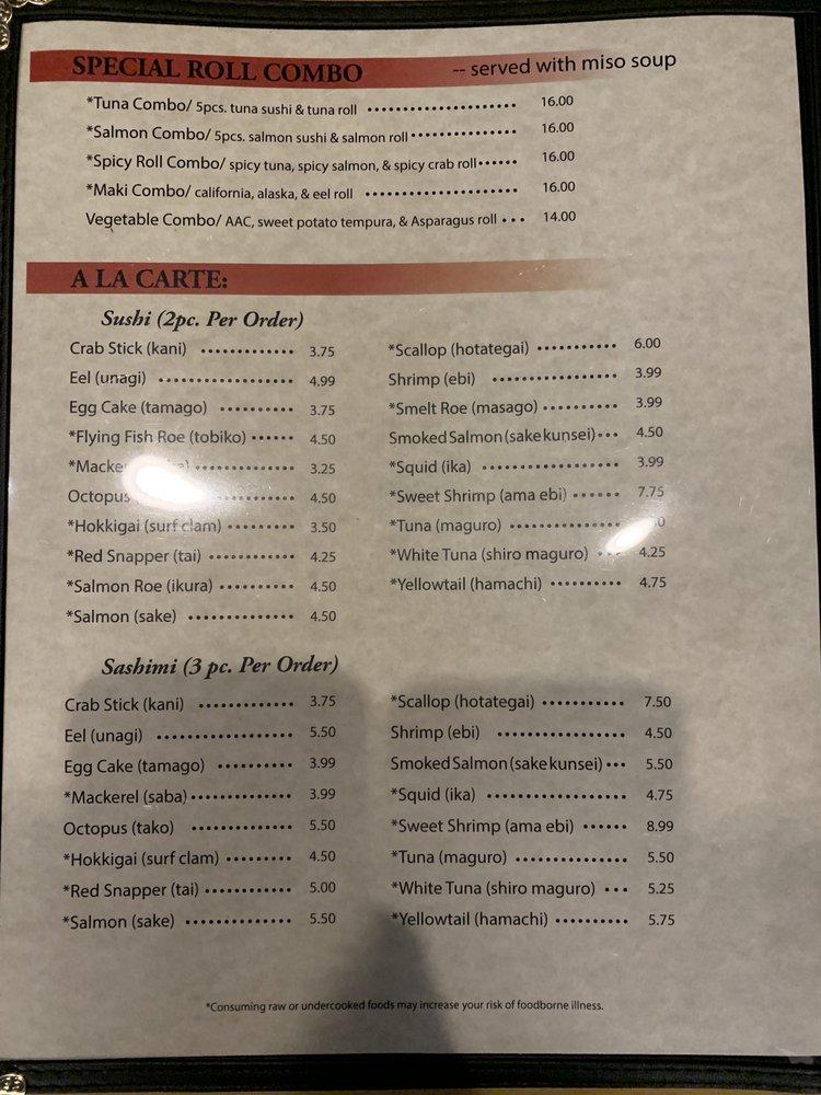 Menu at Sushiya Japanese Restaurant, Auburn