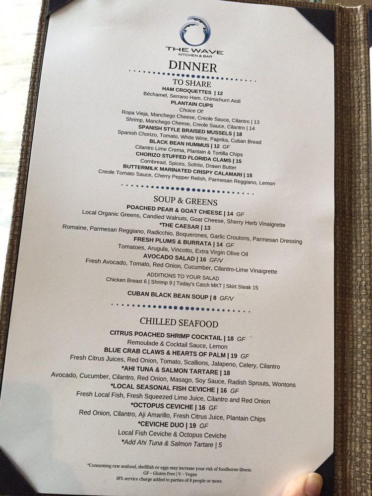 Menu at The Wave Kitchen & Bar, Vero Beach