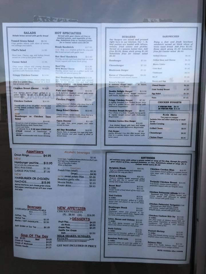 Menu at Bruce's Place Restaurant, Daysland