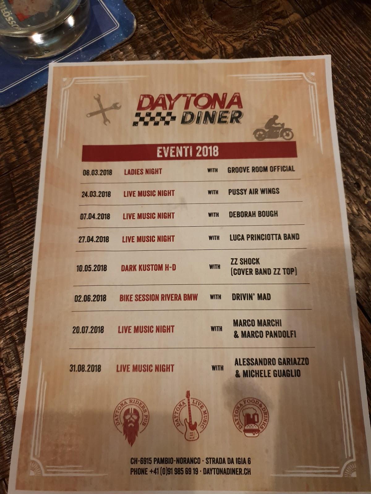 Menu da Daytona Diner, Lugano
