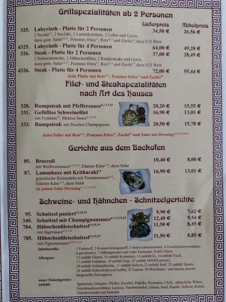Speisekarte von Labyrinth restaurant, Köthen (Anhalt)