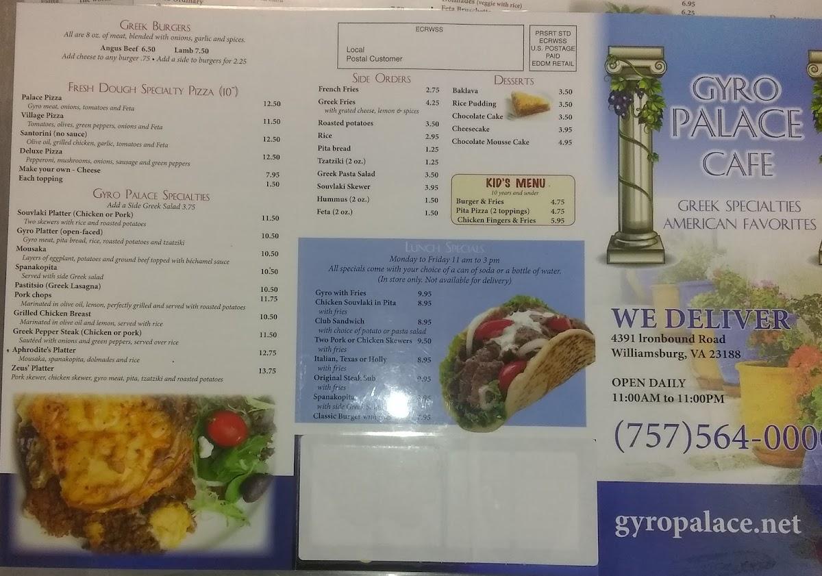 Menu at Gyro Palace Cafe, Williamsburg