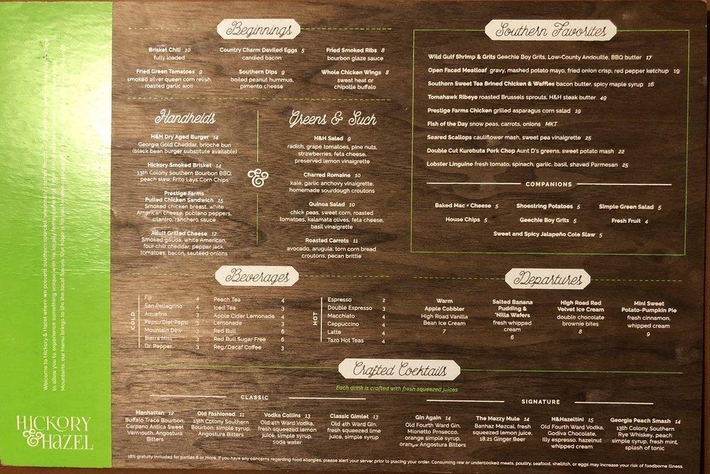 Menu at Hickory and Hazel, Renaissance Hotel pub & bar, Atlanta