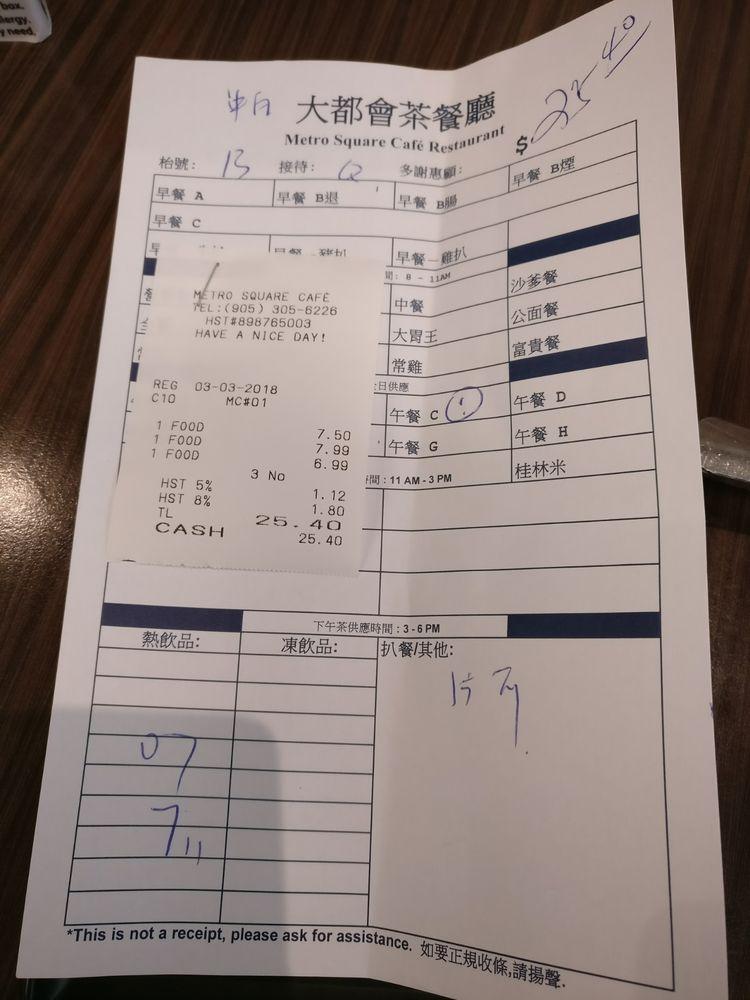 Menu at Metro Square Café Restaurant, Markham