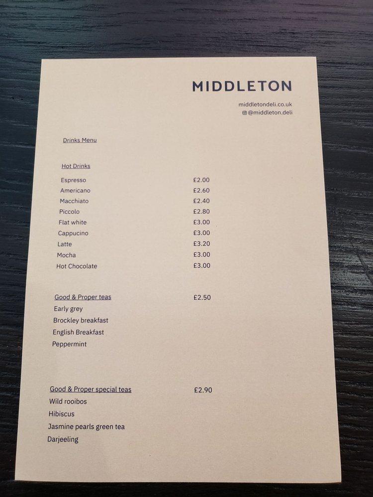 Menu at Middleton Deli cafe, London