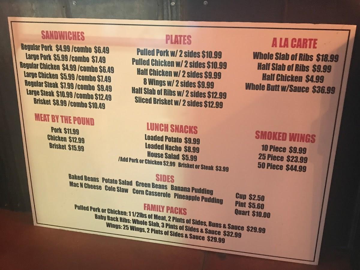 Menu at SON'S SMOKEHOUSE restaurant, Jasper