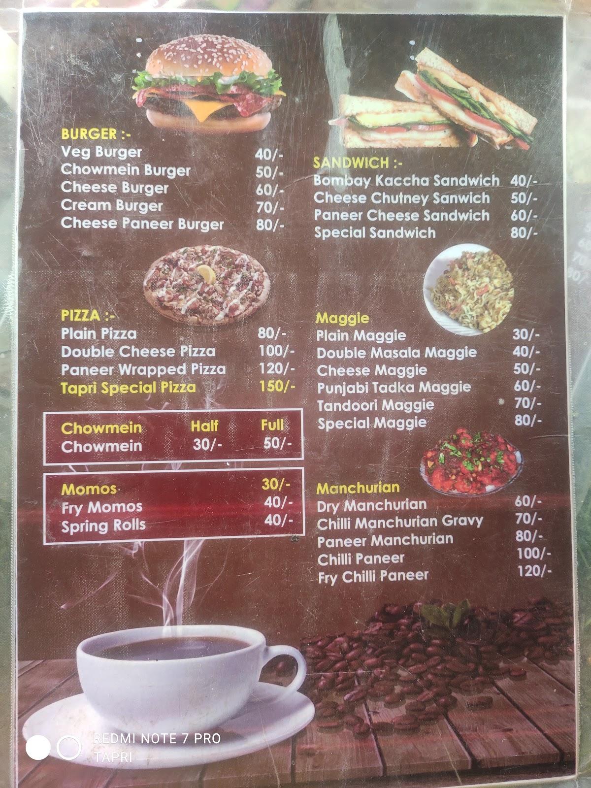 Menu at Tapri the tea world, Nasirabad