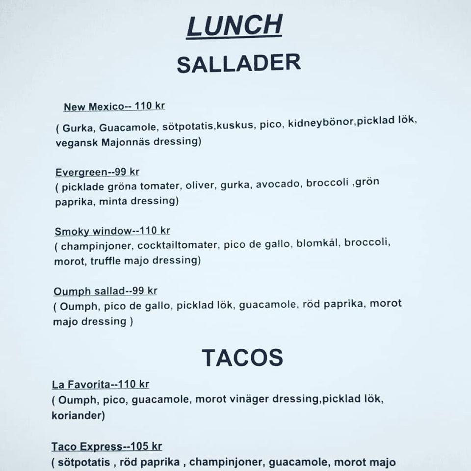 Menu at Vegan Express cafe, Stockholm