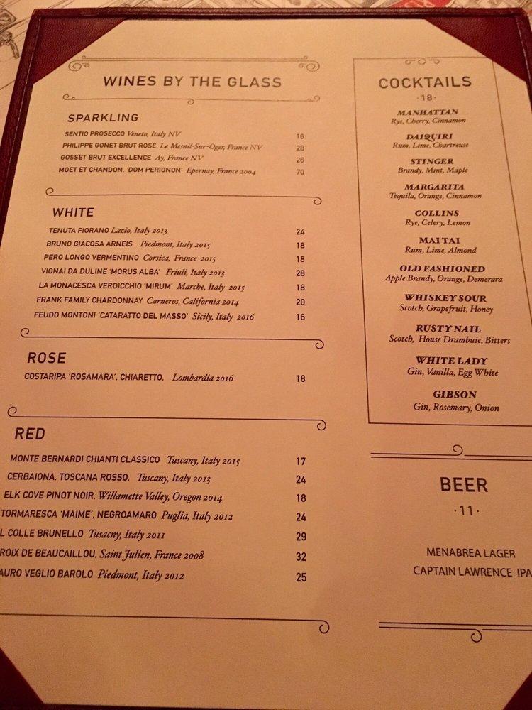 Menu at Carbone New York restaurant, New York City, 181 Thompson St