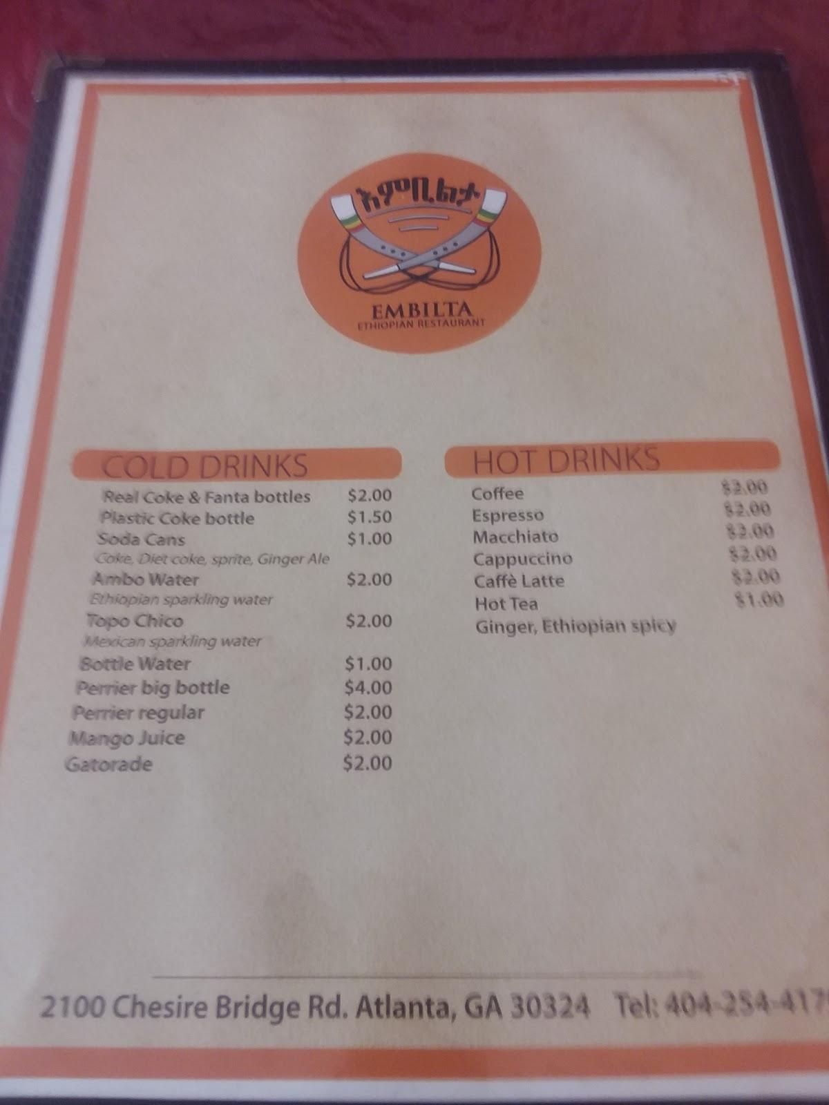 Menu at Embilta Cafe & Restaurant, Atlanta