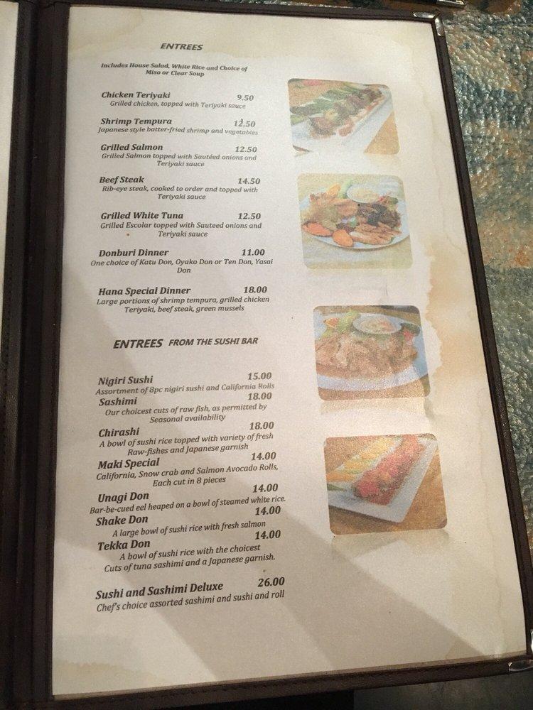 Menu at Hana Japanese Restaurant, New Orleans