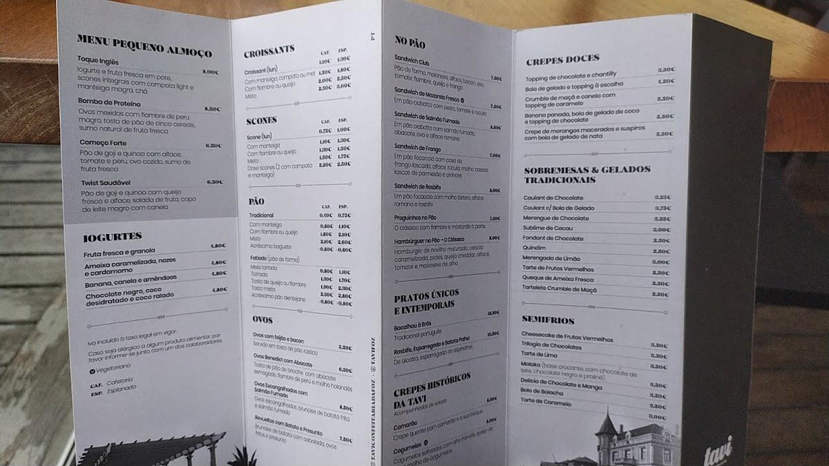 Carta del café Tavi - Confeitaria da Foz, Oporto
