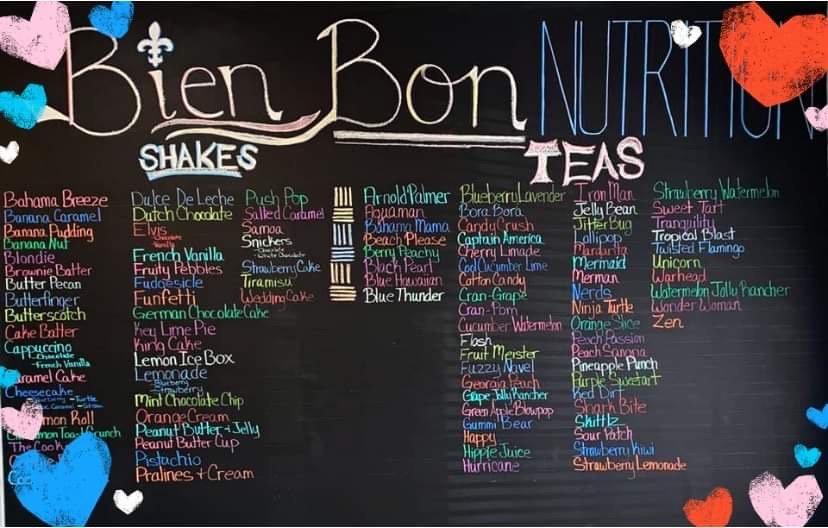 Menu at Bien Bon Nutrition pub & bar, Lafayette