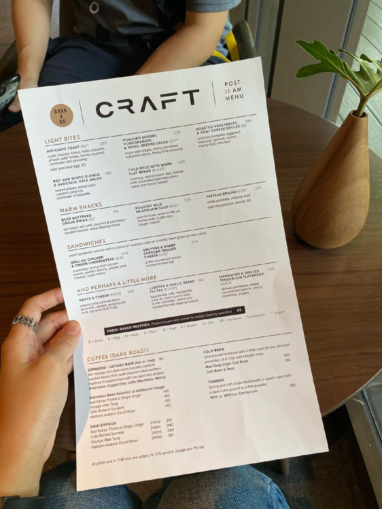 Menu at CRAFT cafe, Bangkok, Kimpton Maa-Lai Bangkok