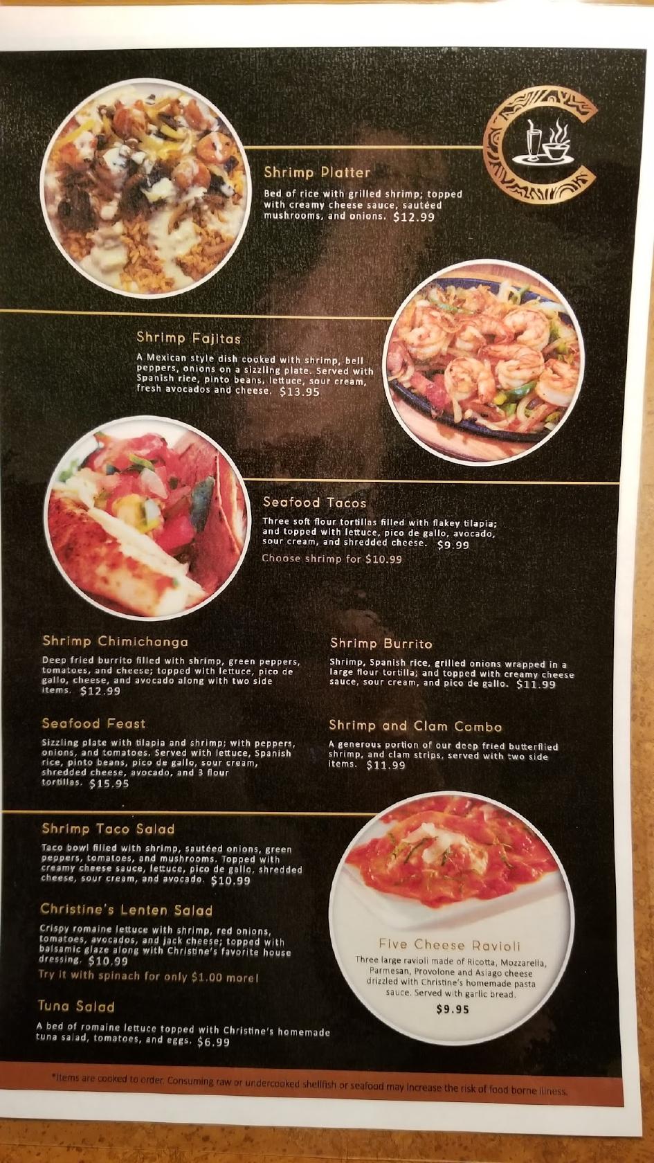 Menu at Christine's Casual Dining restaurant, Cincinnati