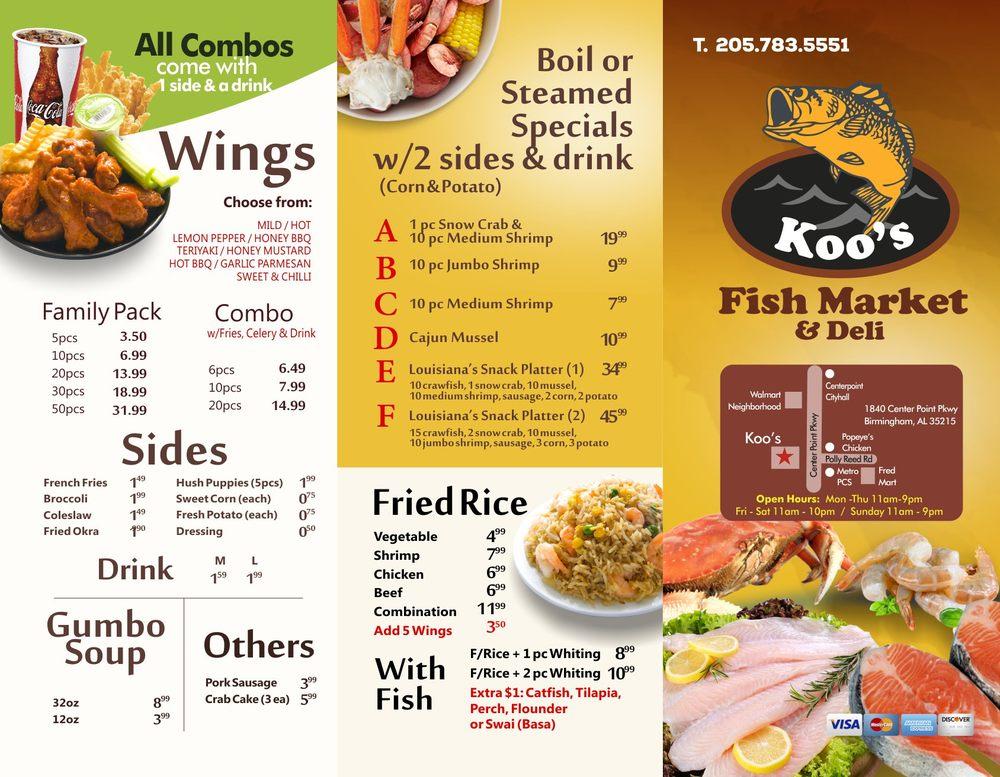 Menu at Koo's Fish Market and Deli restaurant, Birmingham