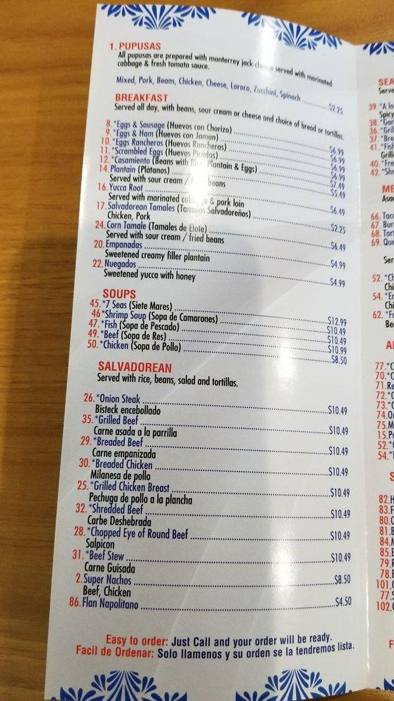 Menu at Las Pupusas restaurant, Las Vegas, S Las Vegas Blvd