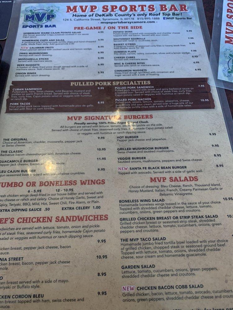 Carta de MVP Sports Bar, Sycamore