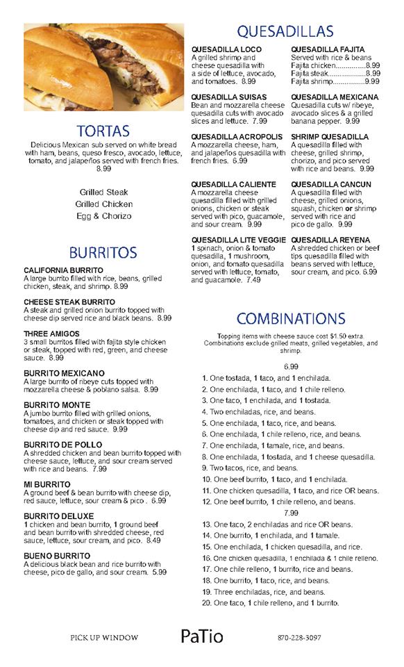 Menu at PaTio Mexican Restaurant, Helena-West Helena, US 49