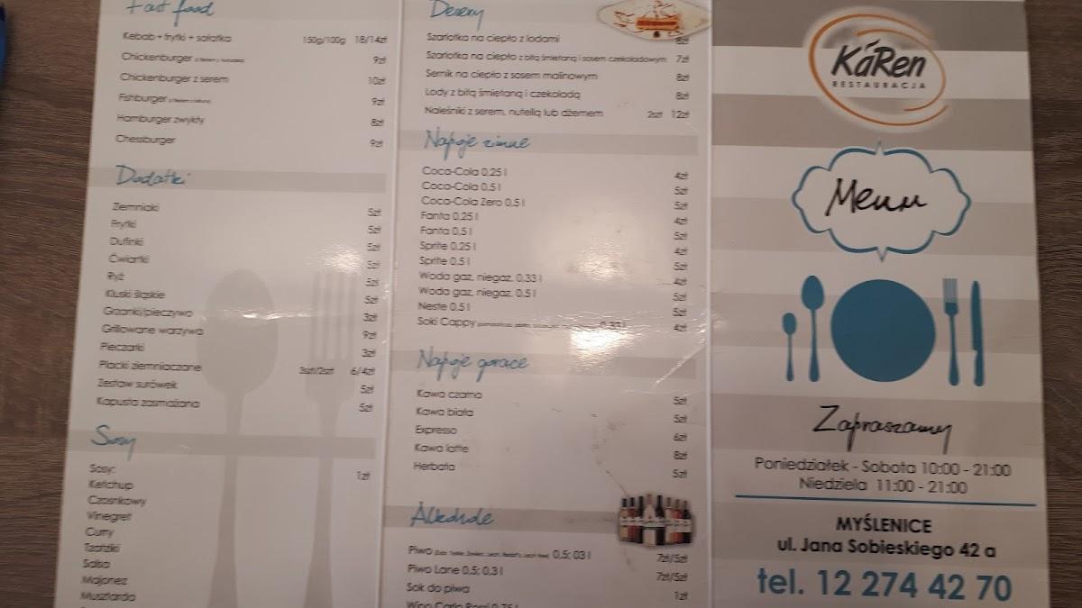 Menu at Restauracja Karen restaurant, Myslenice