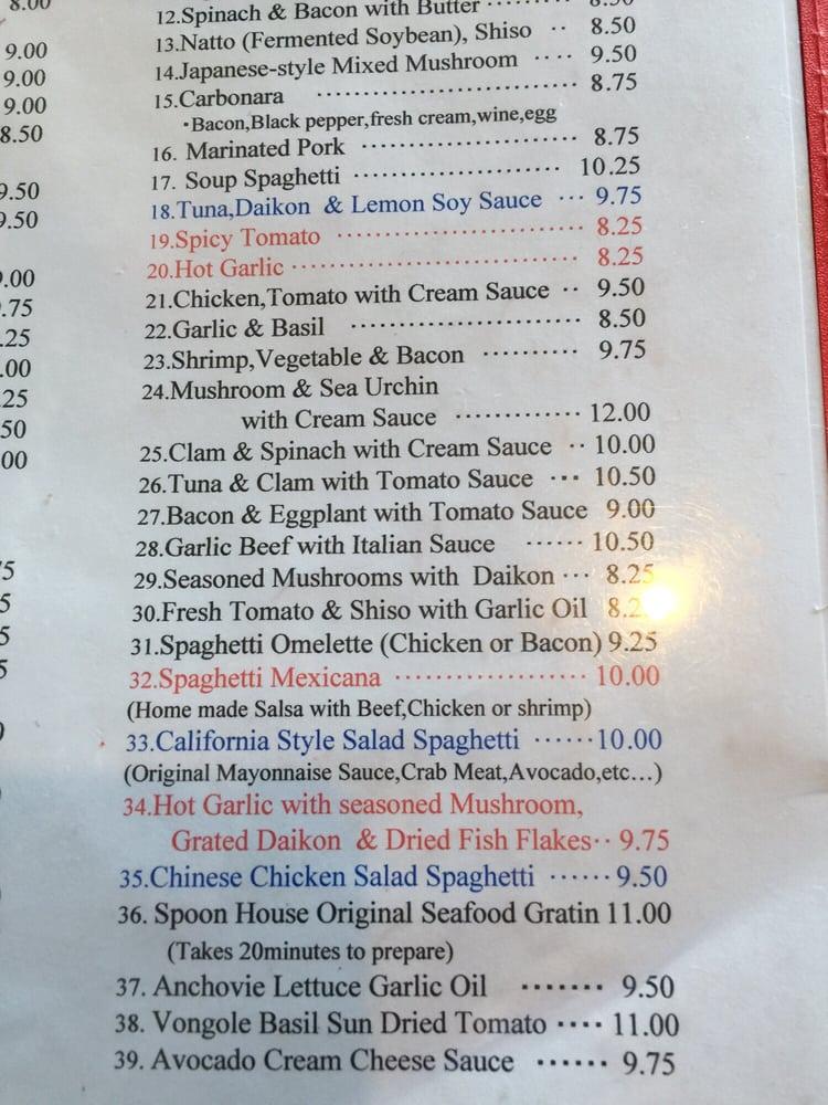 Menu at Spoon House Bakery and Restaurant, Gardena