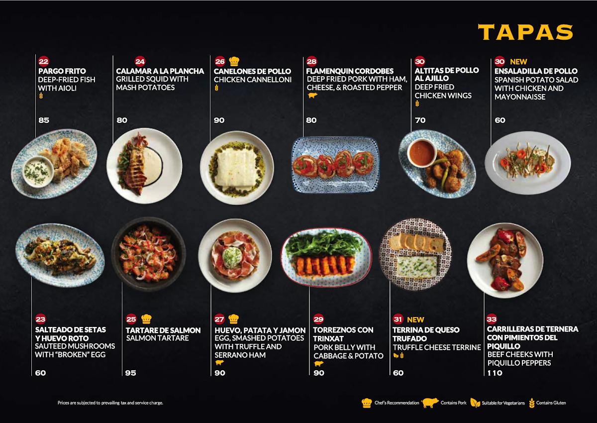 Menu at Tapas Club, South Jakarta