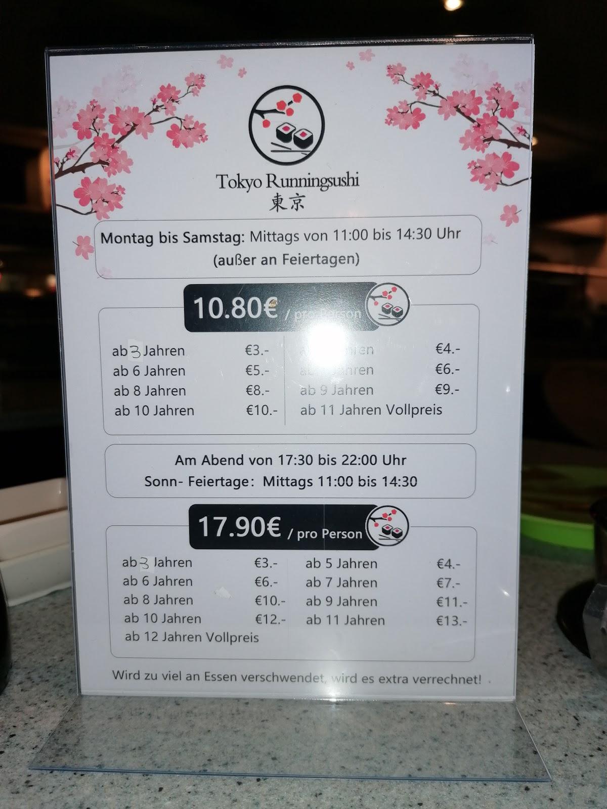 Speisekarte von Tokyo Running Sushi restaurant, Bregenz