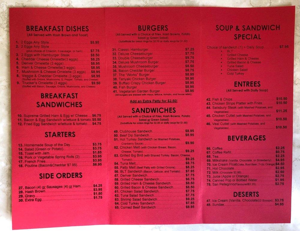 Menu at Truck Stop Cafe, Vancouver