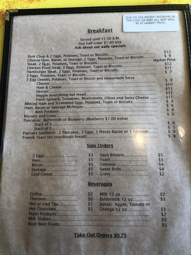 Menu at Angus Cafe, Swan Valley, Swan Valley Hwy
