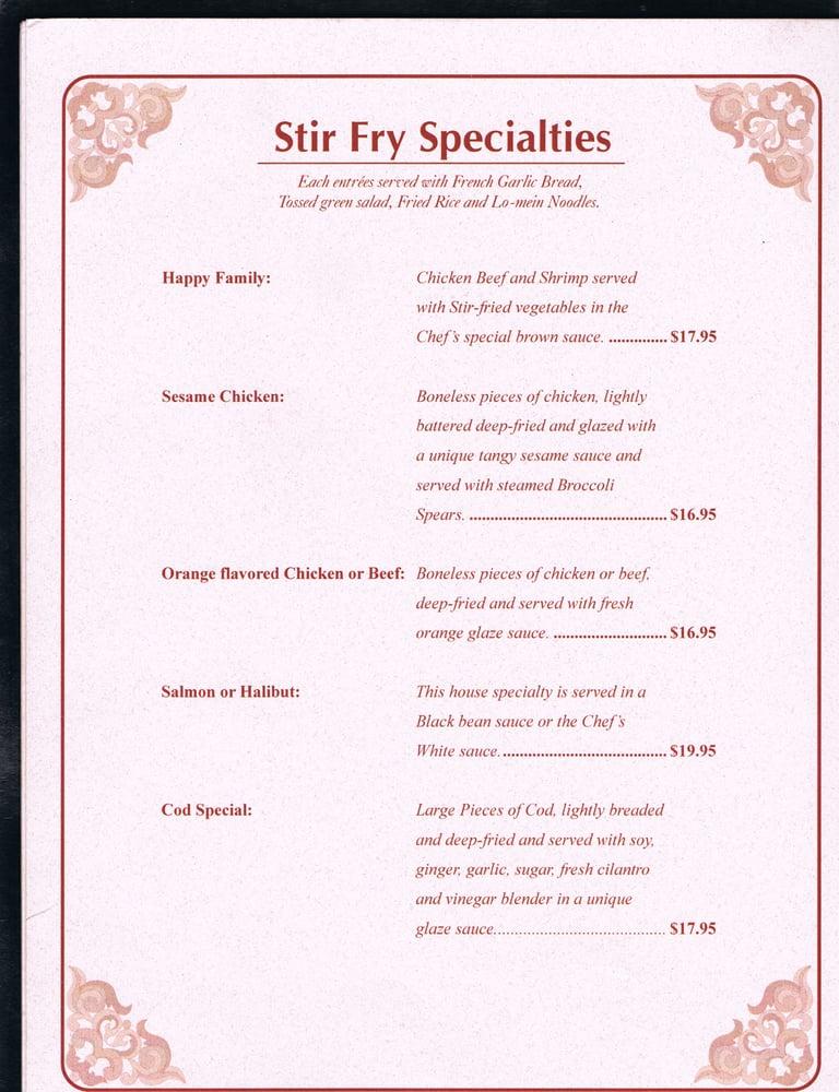 Menu at Chateau Chang steakhouse, Victorville