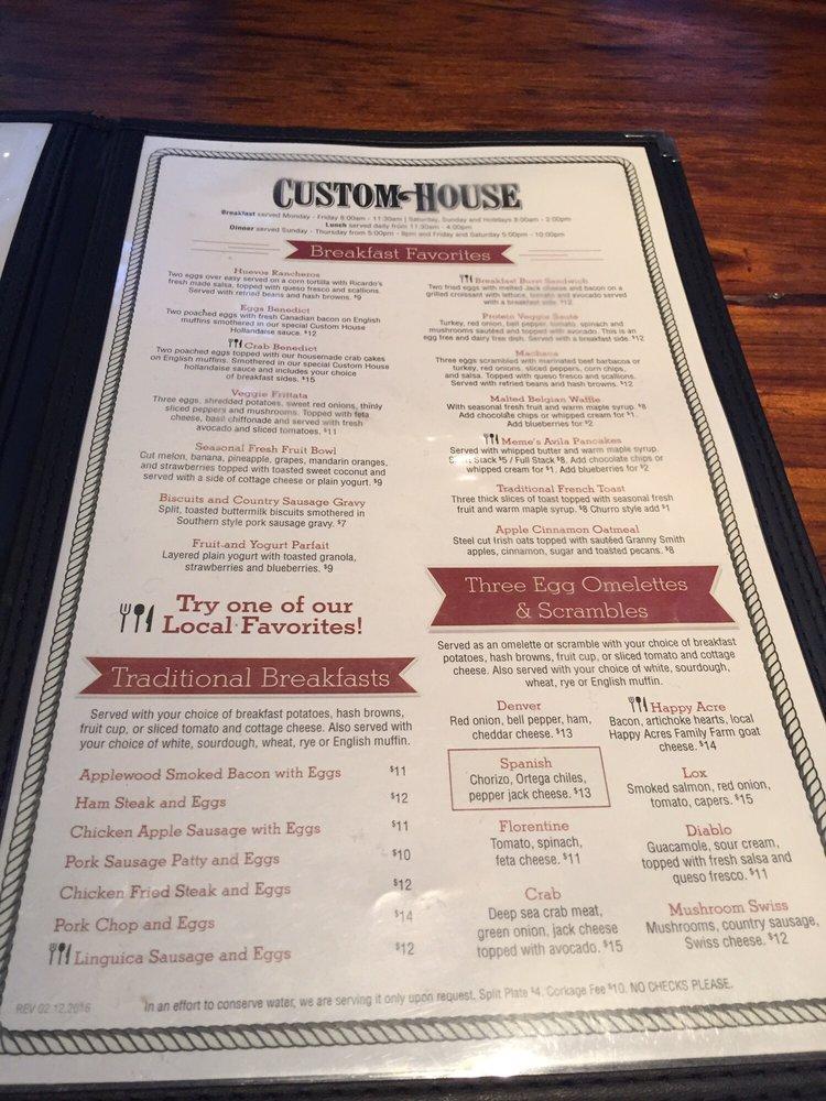 Menu at Custom House restaurant, Avila Beach