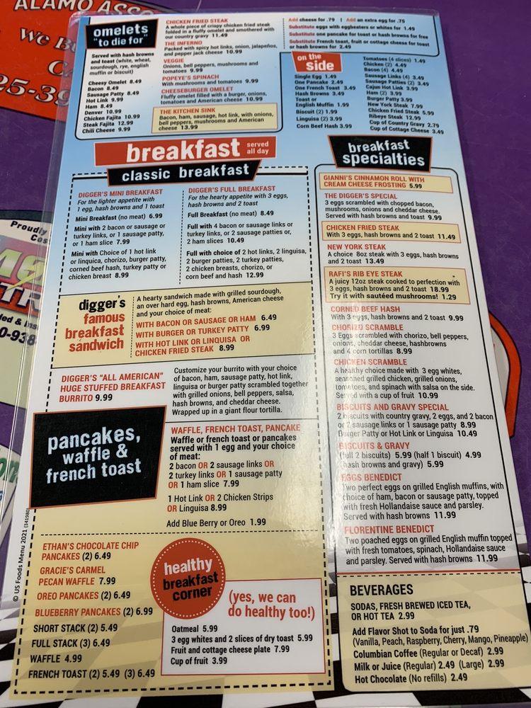 Menu at Digger's Diner Concord restaurant, Concord