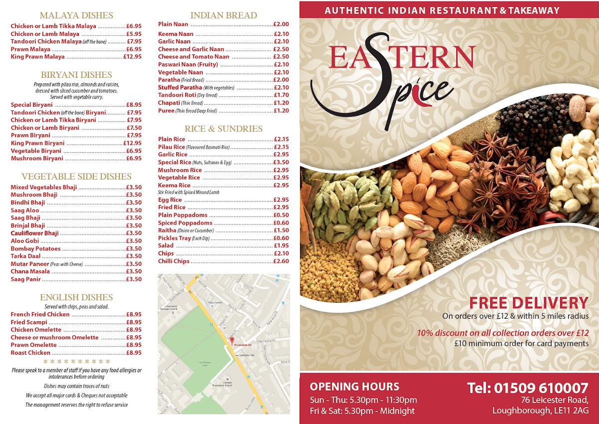 Menu at Eastern Spice restaurant, Loughborough