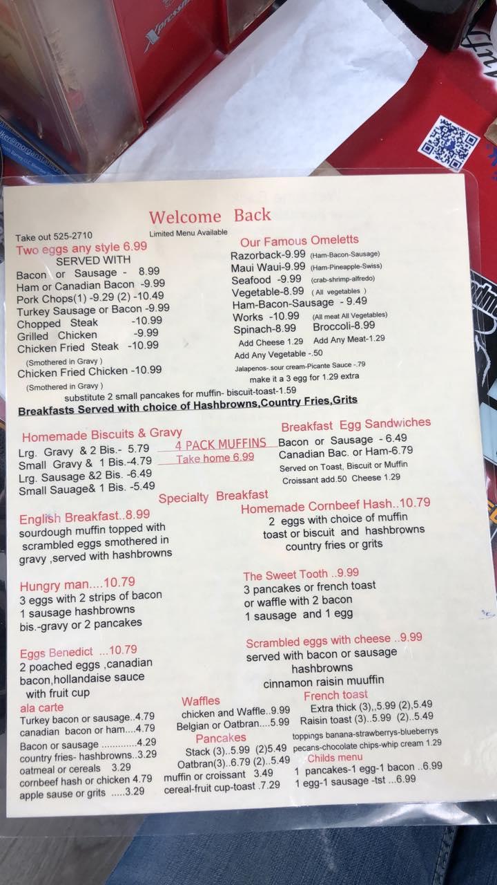 Menu at English Muffin cafe, Hot Springs, Central Ave
