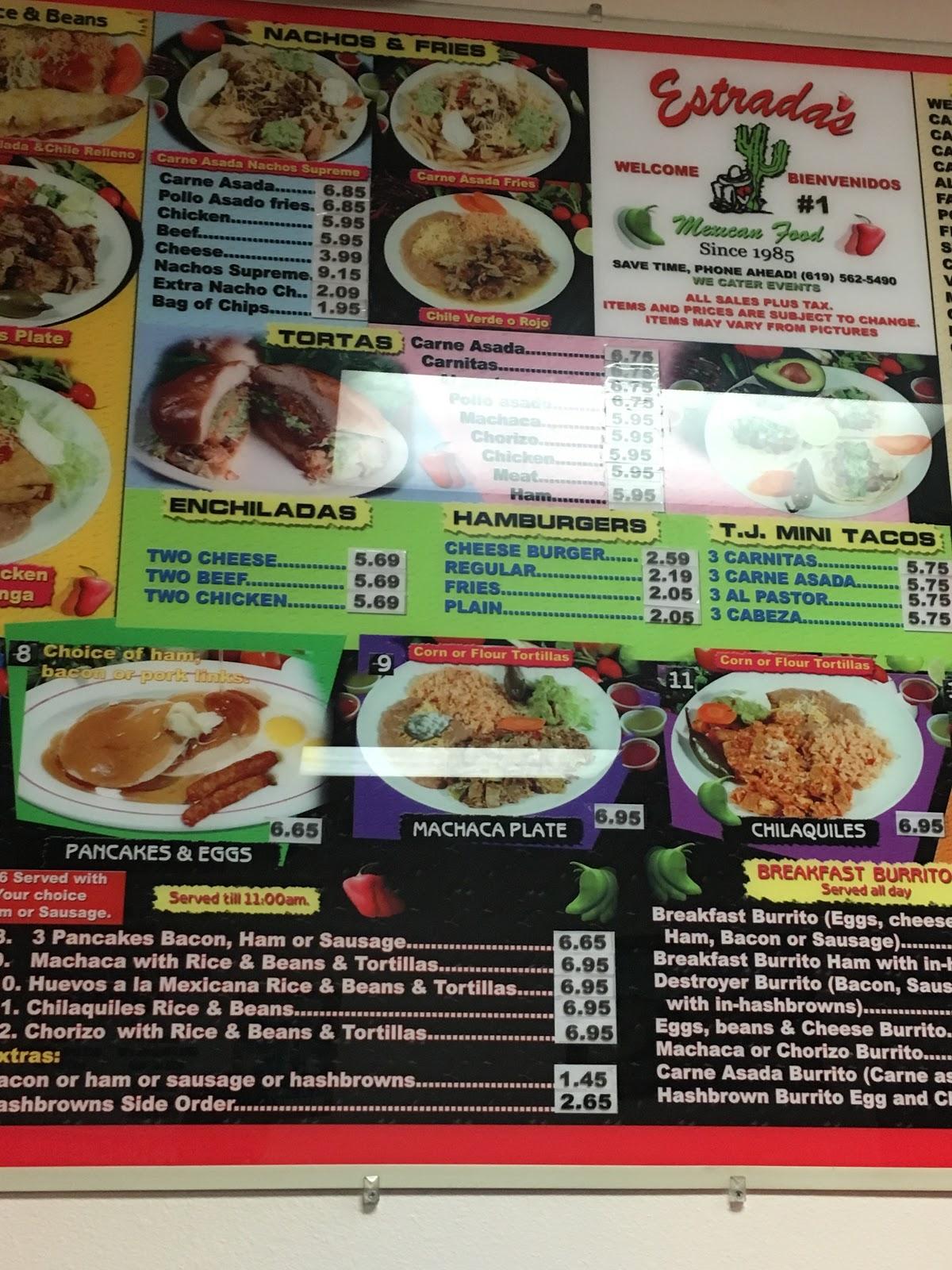 Menu at Estrada's Mexican Food restaurant, Santee, Magnolia Ave #107
