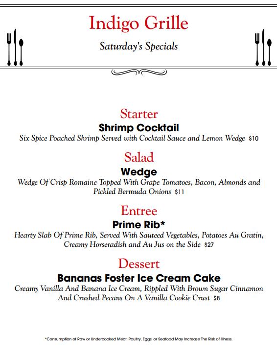 Menu at Indigo Grille pub & bar, Buckeye