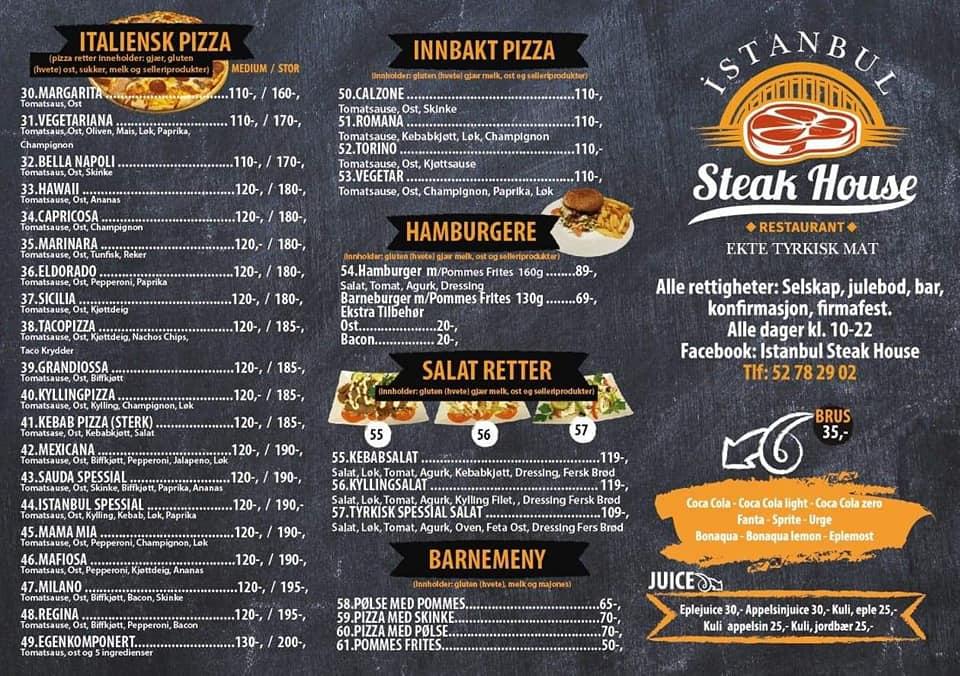 Menu at Istanbul Steak House restaurant, Sauda