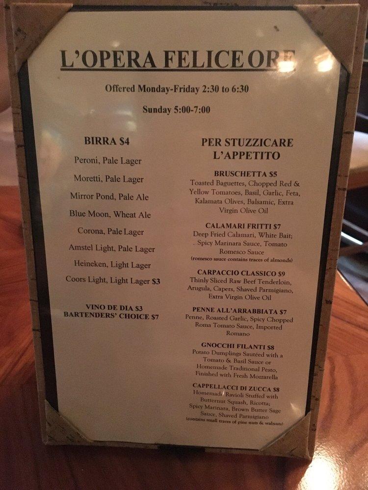Menu at L'Opera Italian Restaurant, Long Beach
