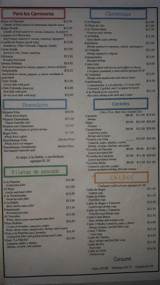 Menu at La Playita Restaurant, Las Vegas