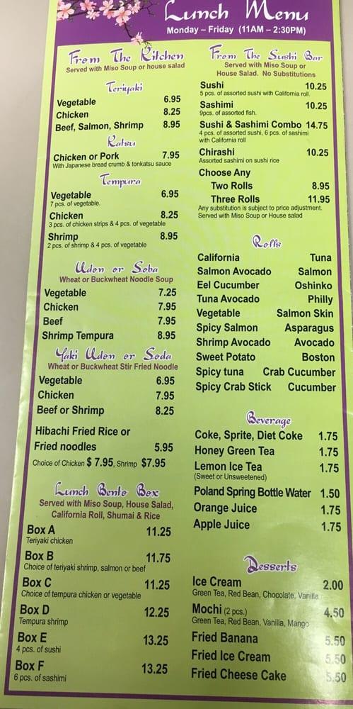 Menu at MASA SUSHI restaurant, Washington