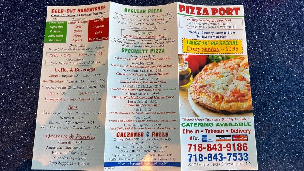 Menu at Pizza Port pizzeria, New York City, 135-17 Lefferts Blvd