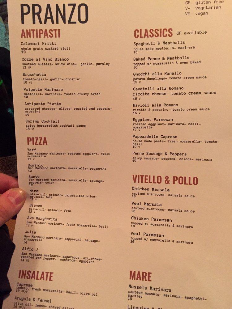 Menu at Pranzo! pizzeria, Willoughby