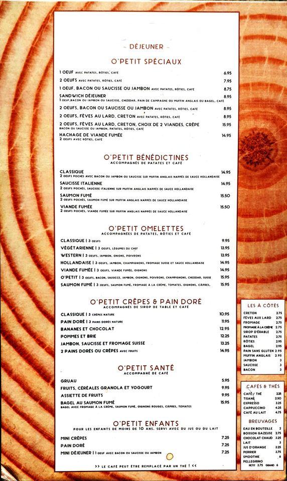 Menu au Restaurant La Fouine, Morin-Heights
