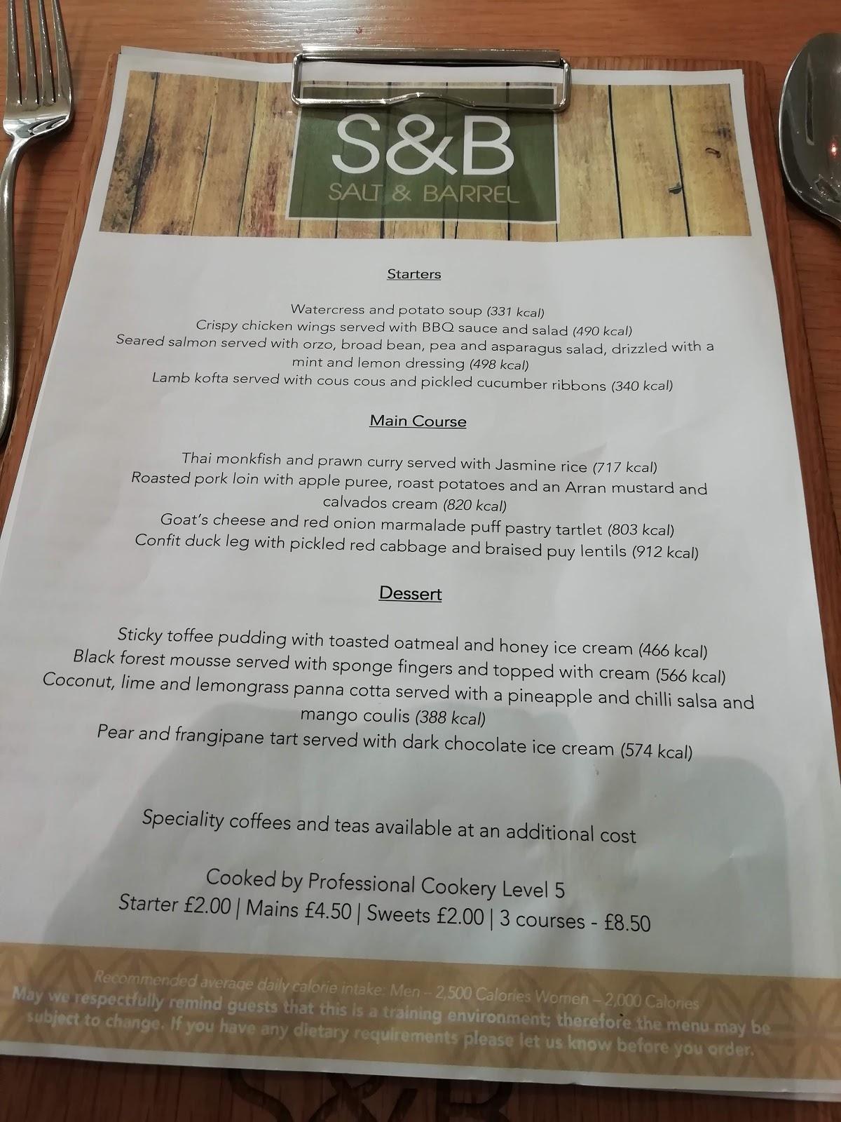 Menu at Salt and Barrel, Kilmarnock